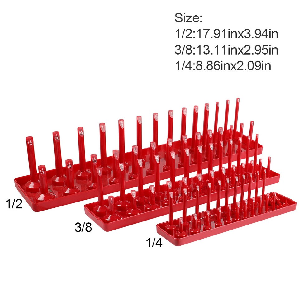 3 or 6 Socket Organizer Tray Rack Storage Holder Tool Set SAE 1/4" 3/8 ...