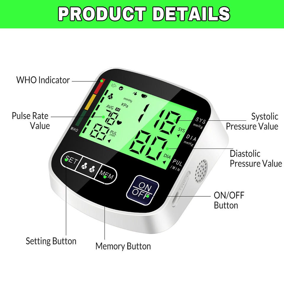 Automatic Digital Arm Blood Pressure Monitor Large BP Cuff Gauge ...