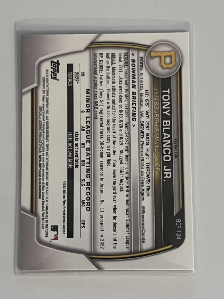 Tony Blanco Jr 2023 Bowman Chrome Prospects 1st Green Lunar Glow BCP ...