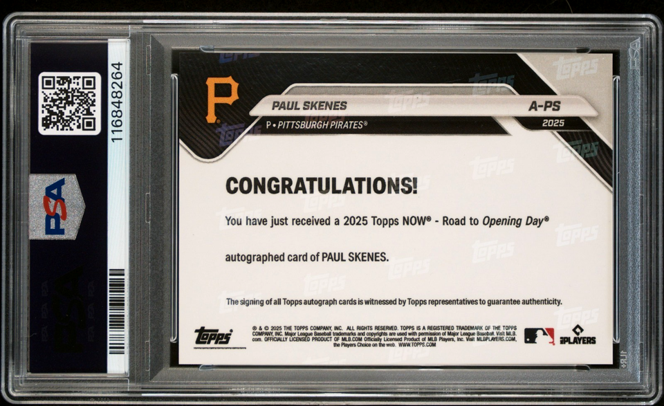 🔥2025 MLB Topps NOW Road Opening Day Paul Skenes Auto 6/10 A-PS Black - PSA 10 | eBay