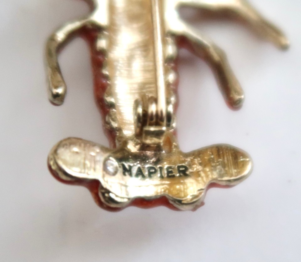 vtg NAPIER enamelled Lobster brooch w crystals | eBay