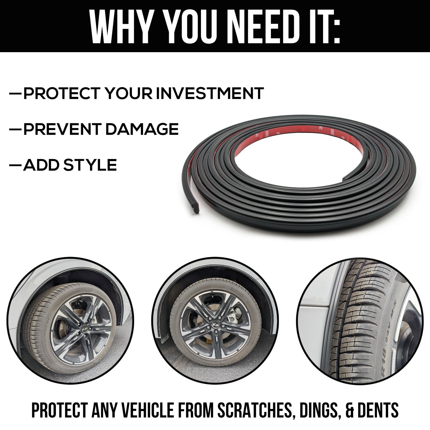 Universal Fit Matte Black Wheel Well Molding Trim Pack | 18' Roll | # ...