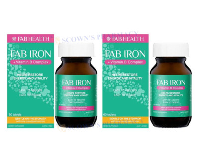 2x FAB IRON Vitamin B Complex Restore Energy Vitality Easy to Absorb 60 ...