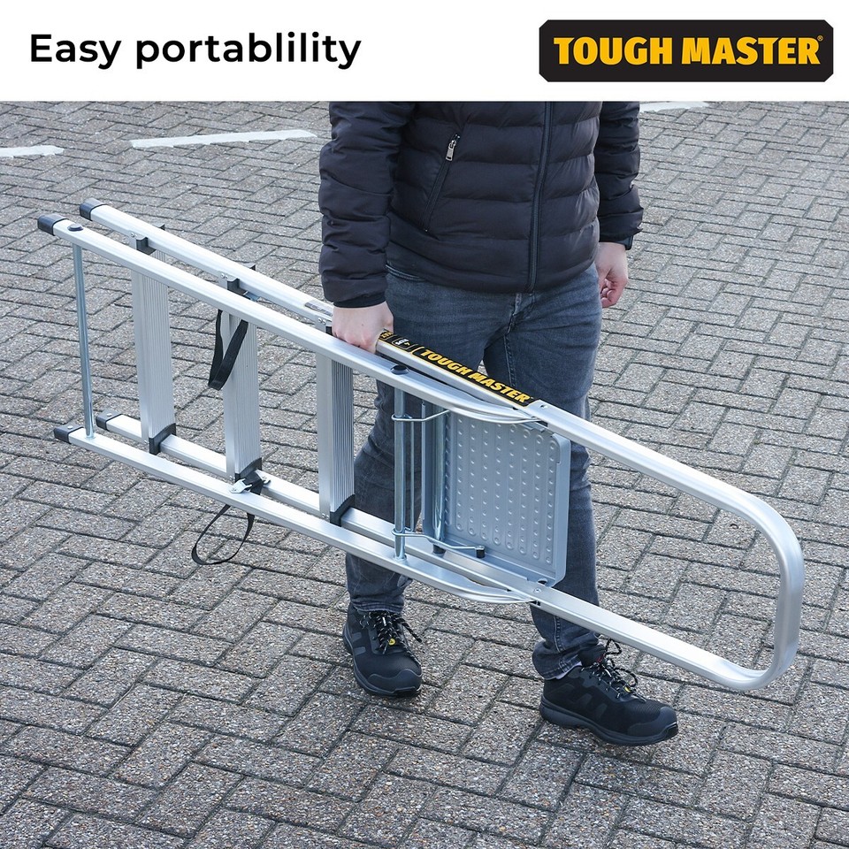 TOUGH MASTER Aluminium Folding 4 Step Ladder Anti-Slip Steps Rubber ...