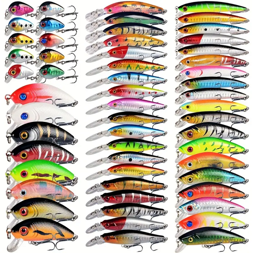 56pcs/set Lot Mixed Bionic Fishing Lures Minnow Hard Artificial Bait ...