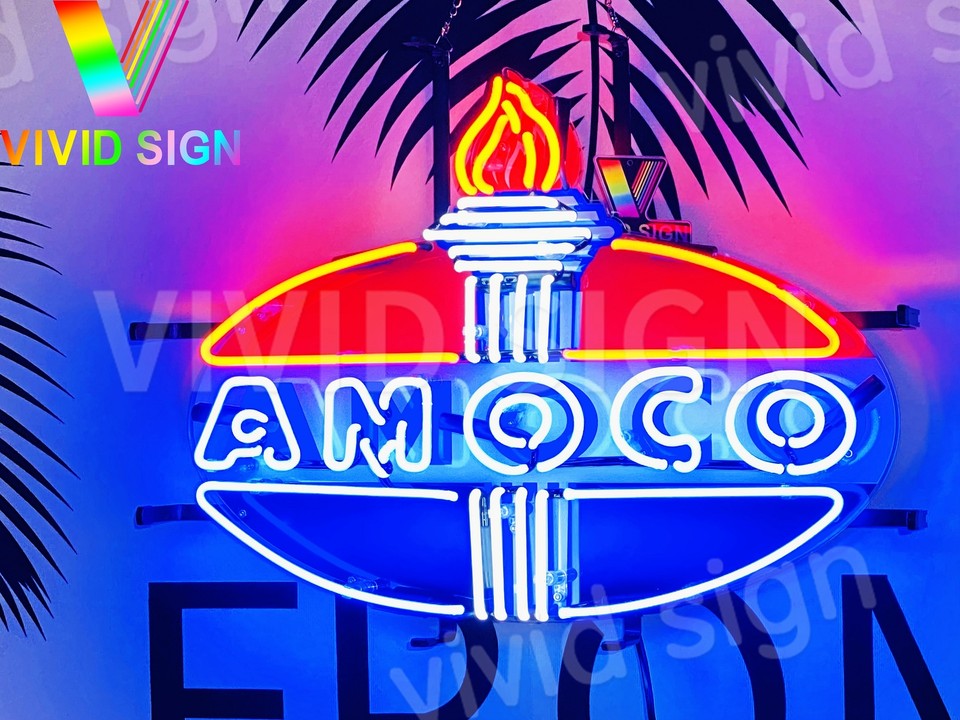 Amoco Oil Gas Gasoline Motor 20"x15" Neon Sign Light Lamp With HD Vivid ...