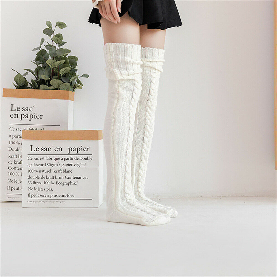 Women's Warm Winter Knitted Socks Over Knee, Long Leg, High Tube ...