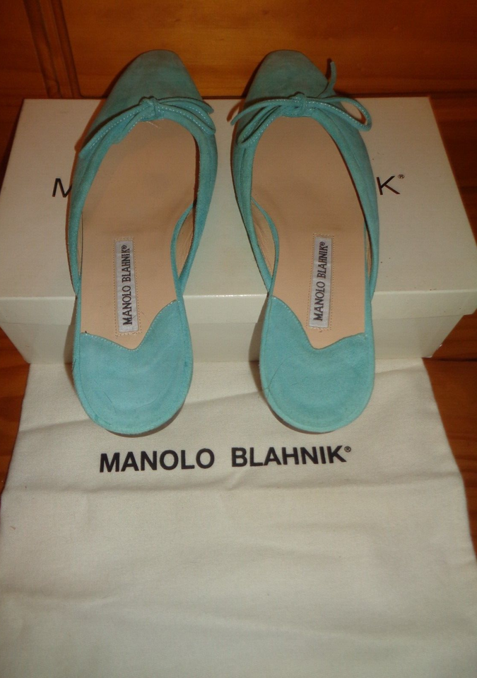 MANOLO BLAHNIK BABY BLUE SUEDE VINTAGE "BALLERIMU" MULES NWT 38 1/2 | eBay