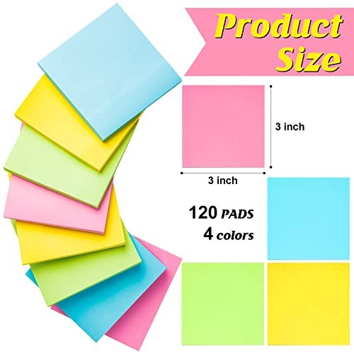 120 Pack Sticky Notes 3x3 Bulk Back to School Supplies Self Stick ...