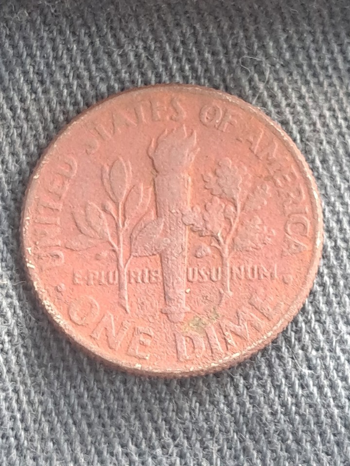 2001 D (SOLID COPPER )2.04g Roosevelt Dime Missing ENTIRE Clad Layer ...