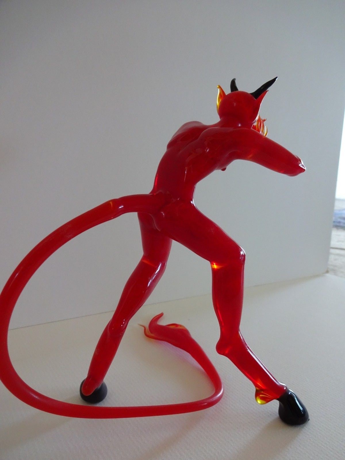 Glass Art work/sculpture of RED DEVIL, by John Zinner - Standing, arms ...