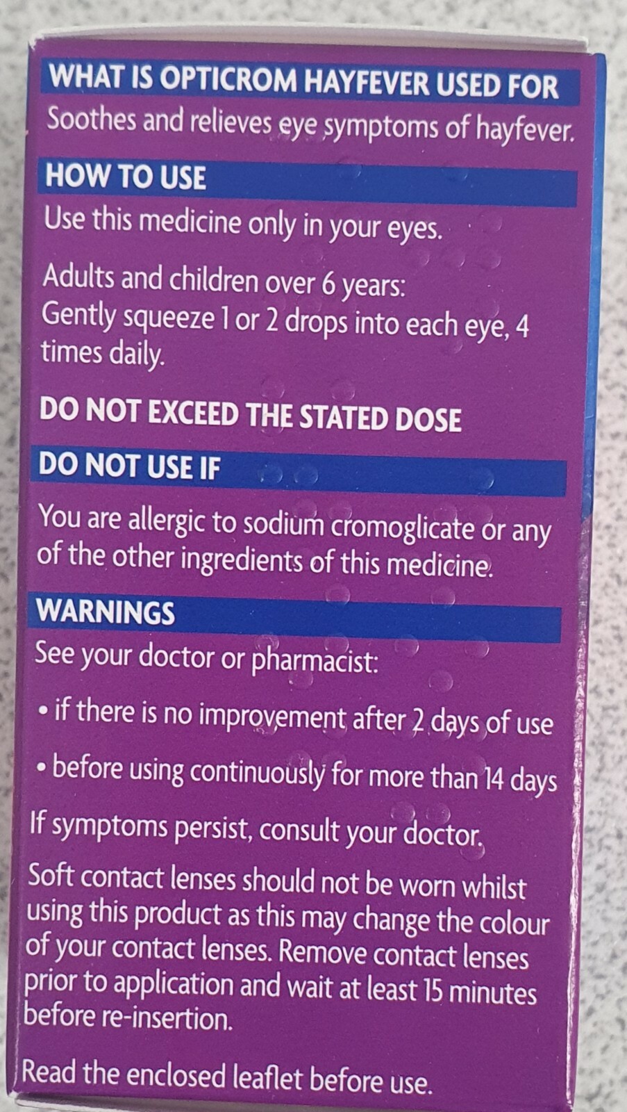 Opticrom Hayfever Eye Drops 10ml X 3 Packs (3 Months suppy) New & Free ...