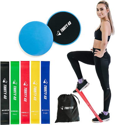Gliding Discs Core Sliders and 5 Exercise Resistance Bands | Strength ...