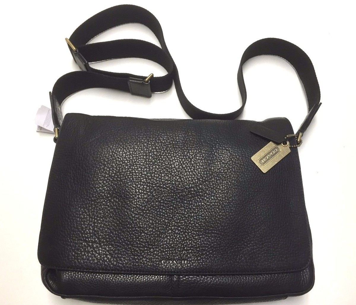 NWT COACH BLEECKER LEGACY LEATHER COURIER BAG BRASS BLACK F71070