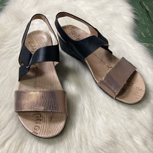 WONDERS Spain Leather Slingback Ankle Strap Snake Slide Sandal 39 EU US ...