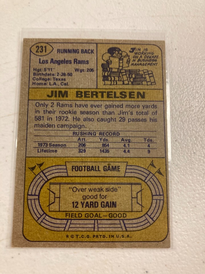 1974 Topps Football #231 jim bertelsen rams | eBay