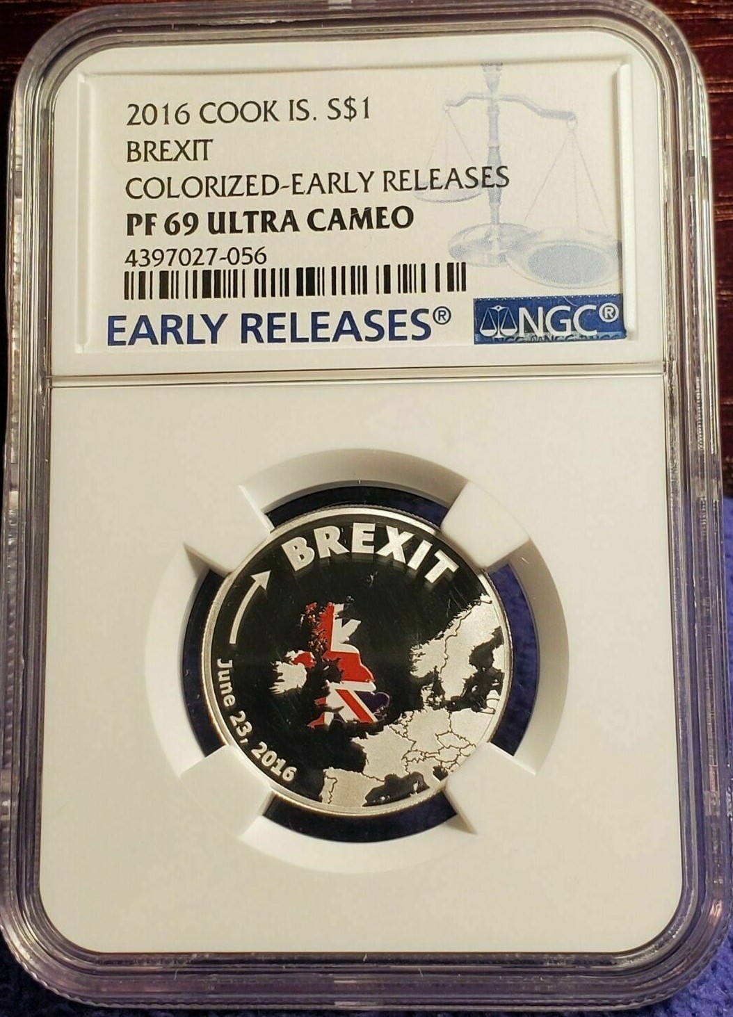 Brexit 2016 Cook Is.$1 Colorized-Early Release NGC PF 69 Ultra Cameo ...