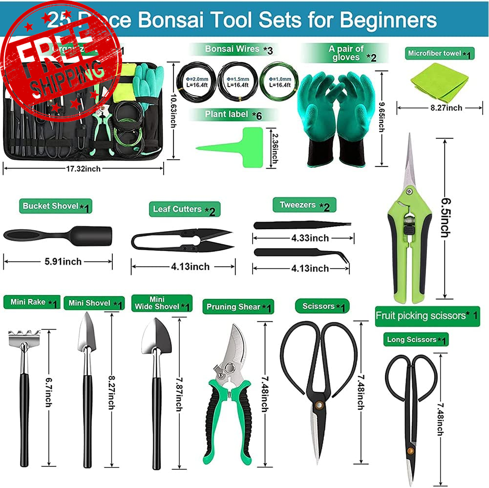 Gardening Bonsai Tools Set, 25 PCS Carbon Steel Indoor Outdoor Plant ...