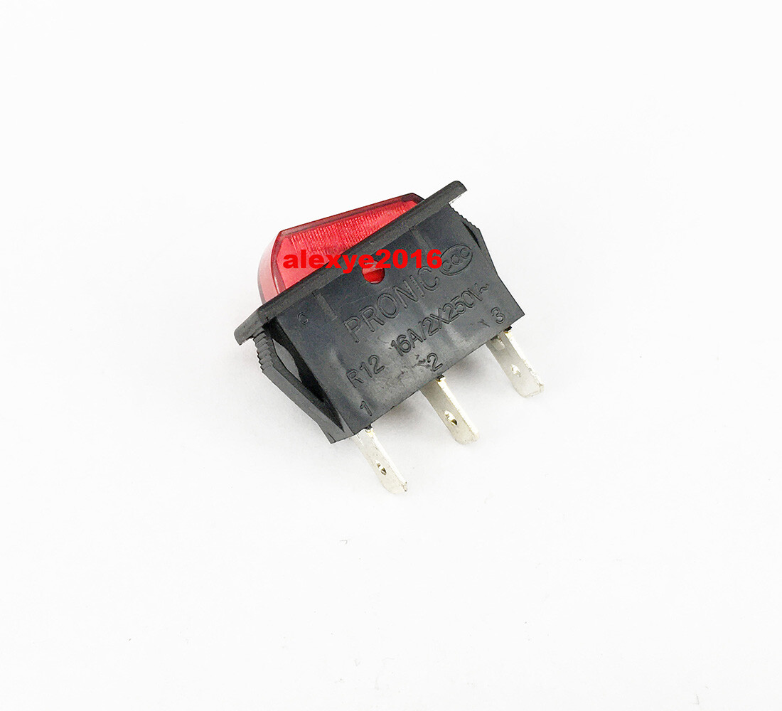 PRONIC R12 16A/2X250V AC Rocker Switch Red Lamp 3 Pins 2 Positions ...