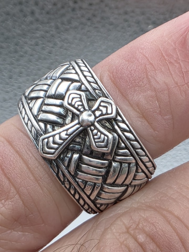 VINTAGE STERLING SILVER 925 SIGNED G RING SIZE 7.5 CROSS BAND RING Size ...