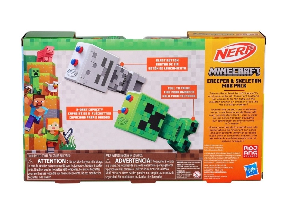 Nerf Minecraft Creeper & Skeleton Mob 2-Blaster Pack, 8 Nerf N1 Darts ...