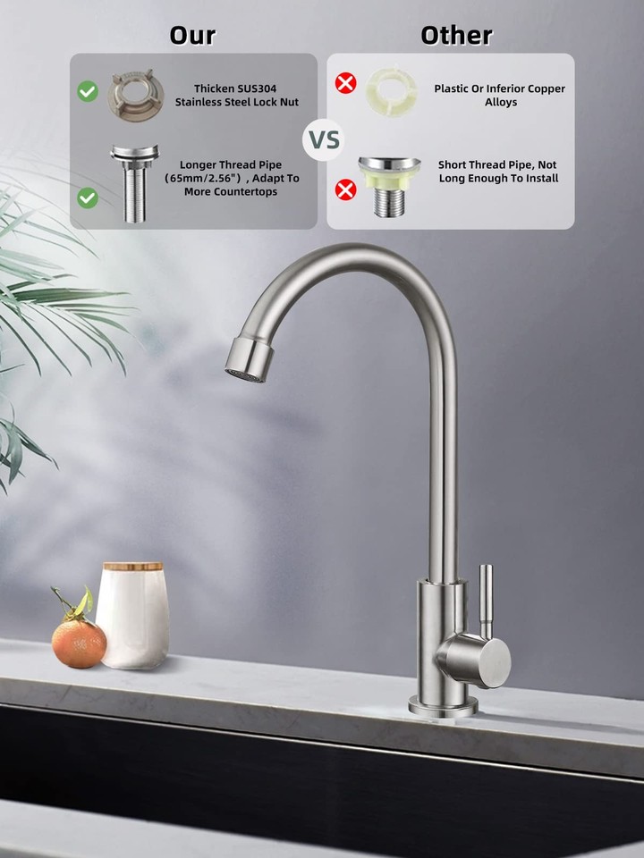 Cold Water Only Faucet SUS304 Stainless Steel Faucet for Kitchen Sink ...