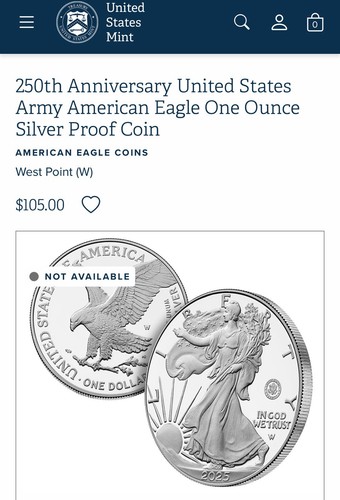 250th anniversary US Army American Eagle One Oz. Silver Proof Coin ...