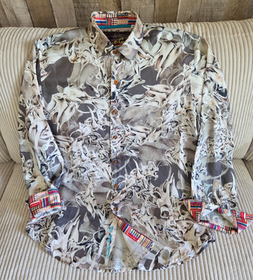 Robert Graham Silk/Cotton Blend Desert Bones Skulls Camo Brown White ...