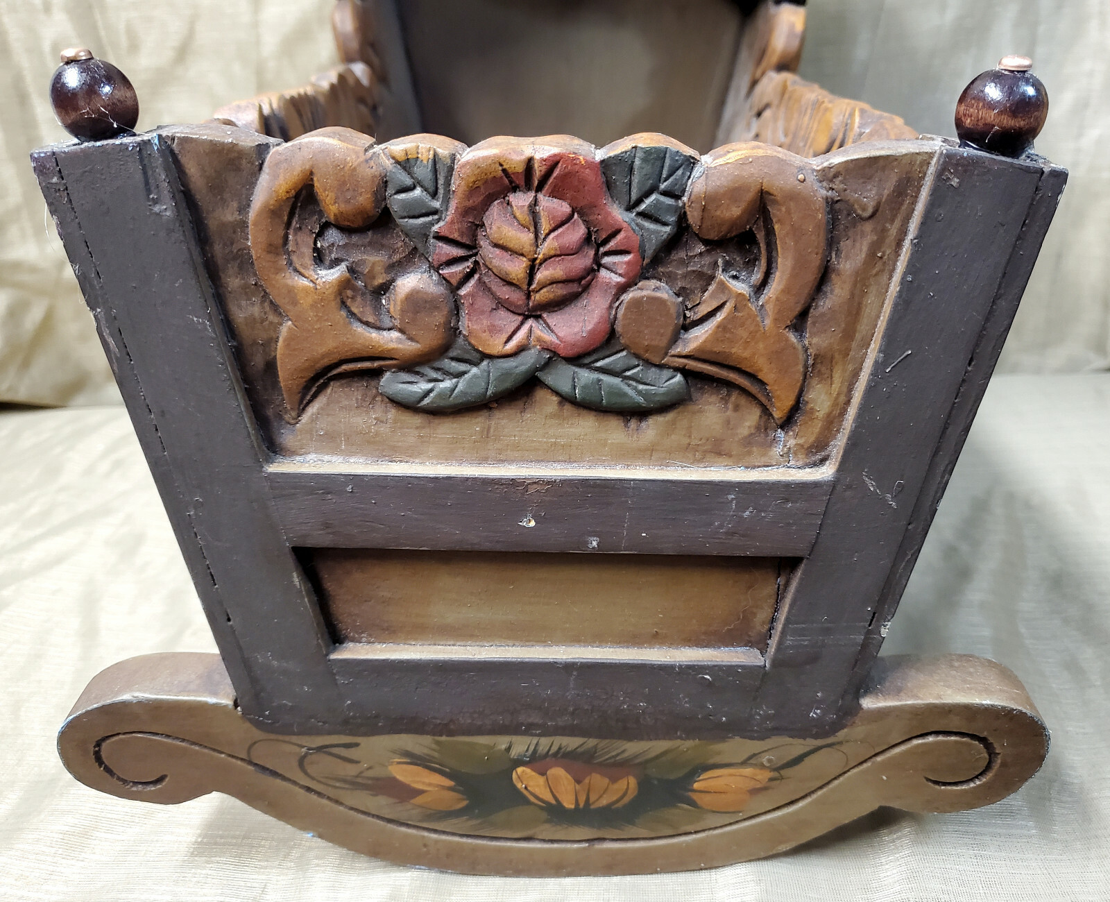 Vintage Carved Wood Baby Doll Cradle Handmade Rustic Rocker Crib Folk ...