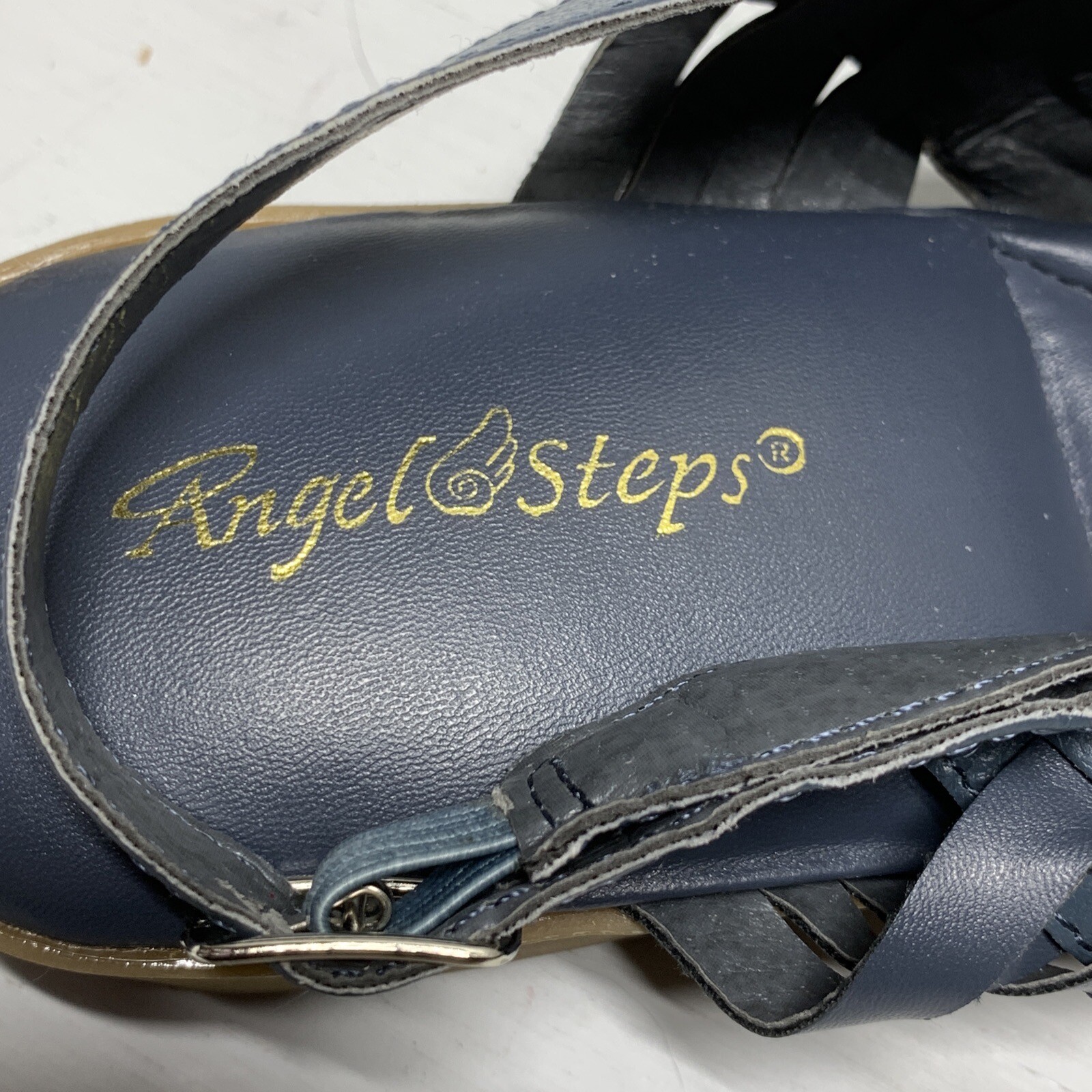Angel Steps Sandals Blue Wedge Leather Cushioned Shoes 11 WW | eBay