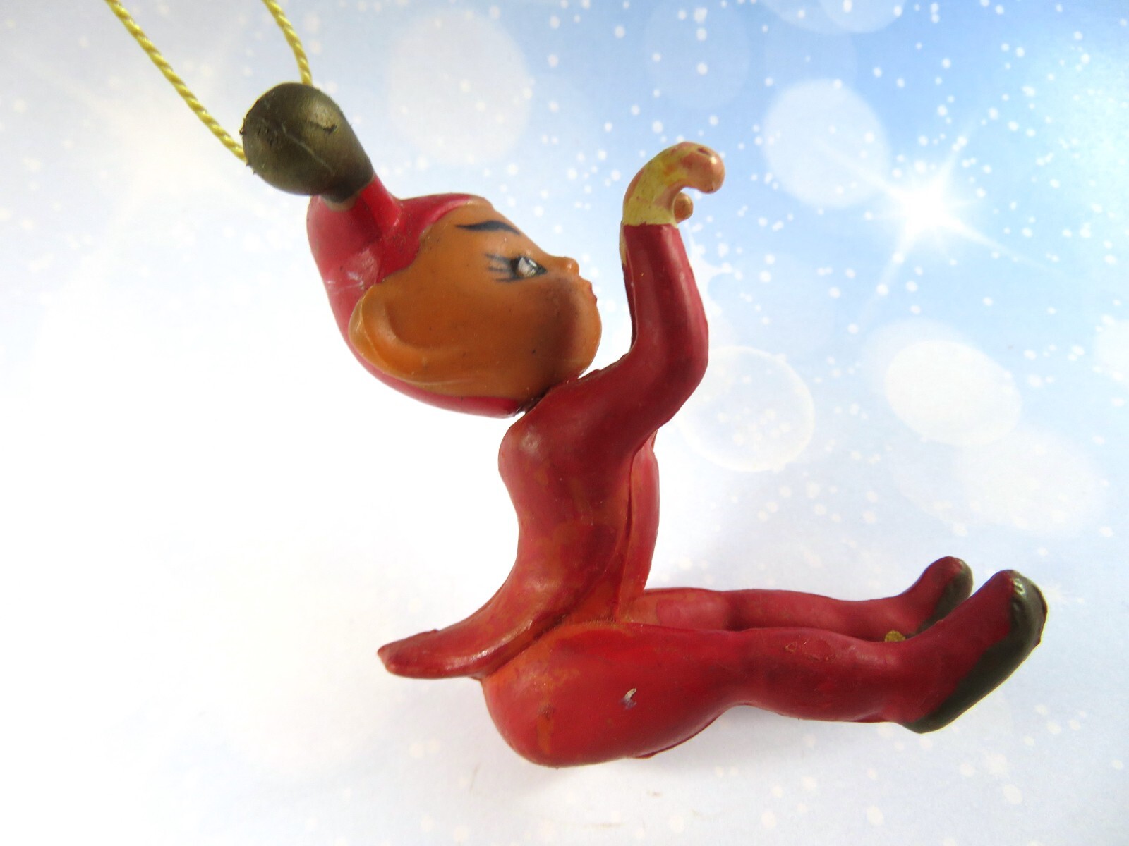Vintage Rubber Pixie Elf Red Ornament 1960s Marked Hong Kong Can Hang ...
