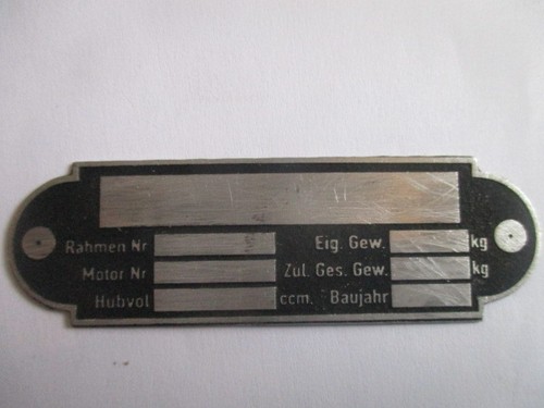 Oldtimer Schild Typenschild neutral blanco Alu Motorrad neutrales s61 ...