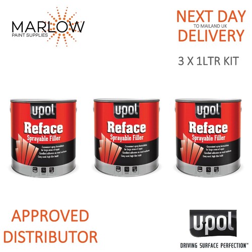 3 X U-POL REFACE POLYESTER SPRAY FILLER 1L KIT WITH HARDENER *NEXT DAY ...