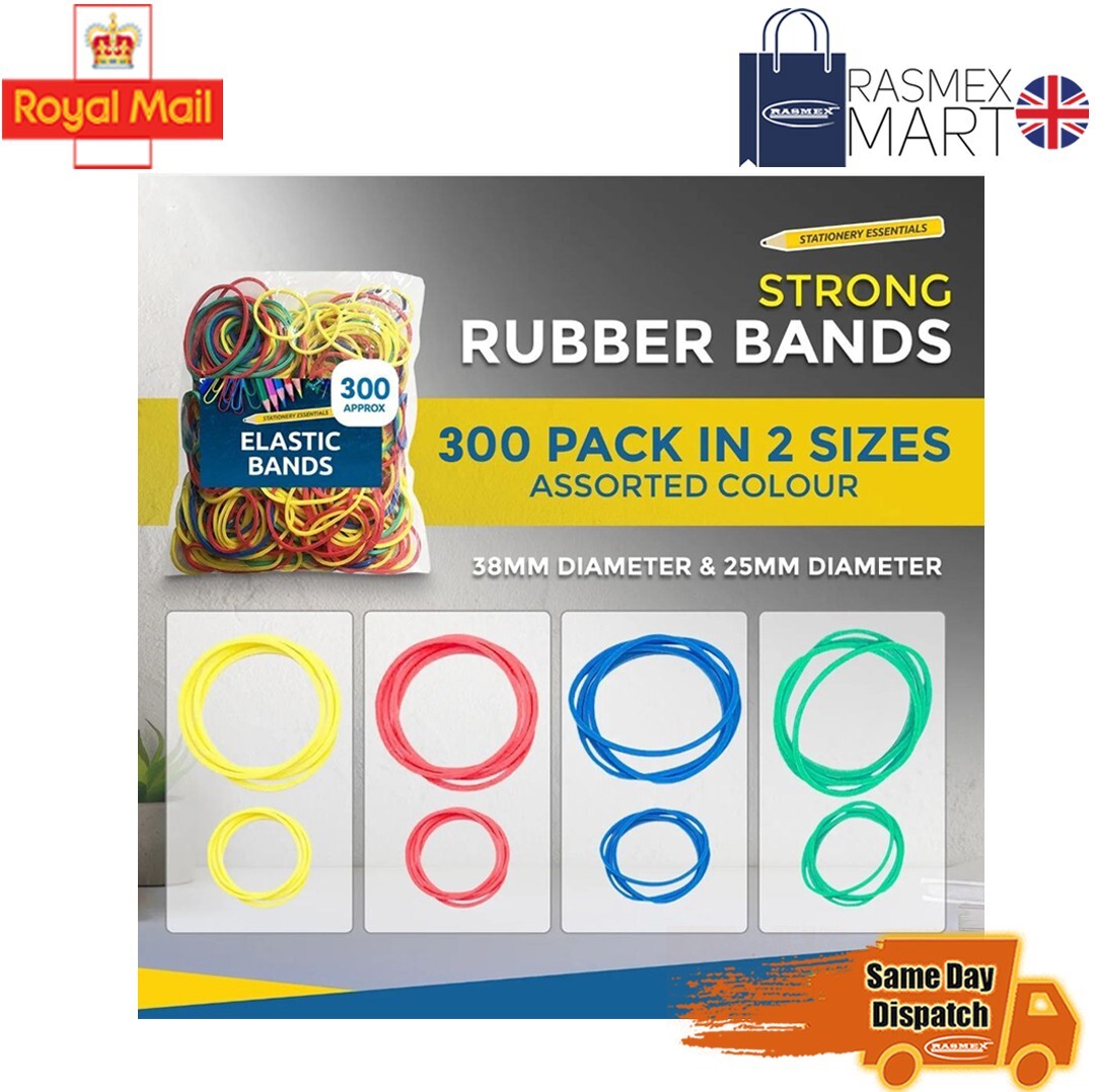 300pk Strong Elastic Rubber Bands Assorted Colours, 2 Sizes,Home ...