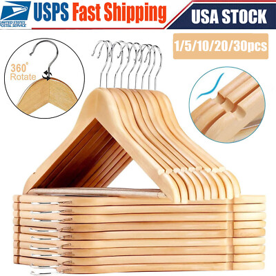 Wooden Hangers Pack of 5/10/20/30 Home Suit Hangers Premium Natural ...