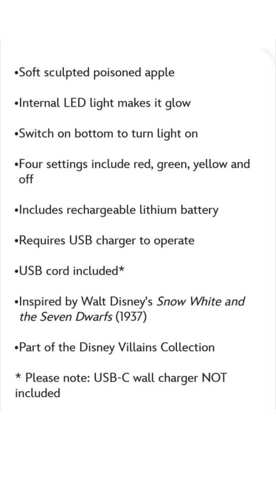 Disney Parks 2025 Disney World Snow White Evil Queen Poison Apple Light ...