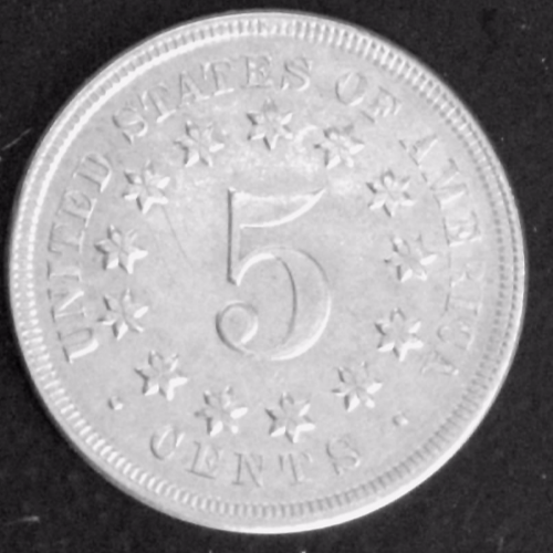 1867 Shield Five Cents NO RAYS 5 Cent Coin 5C NICKEL EF GRADE KM#96 EB ...