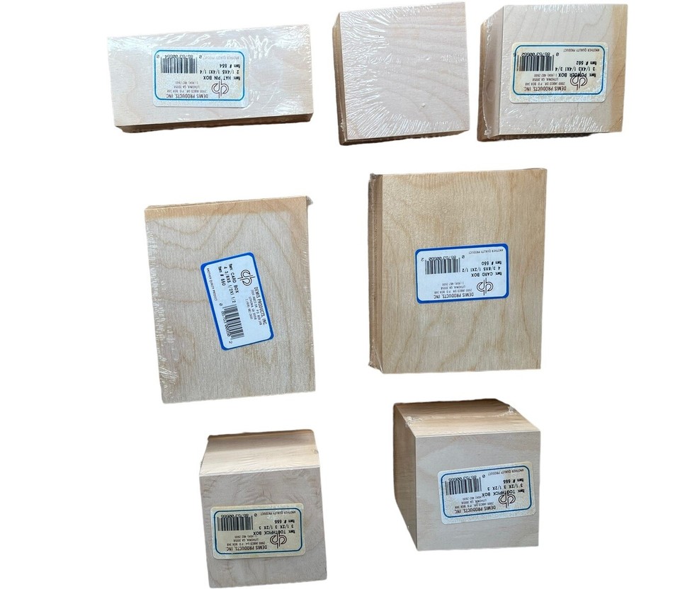 Lot of 7 NEW Demis Unfinished Wood Boxes, various shapes/sizes for ...