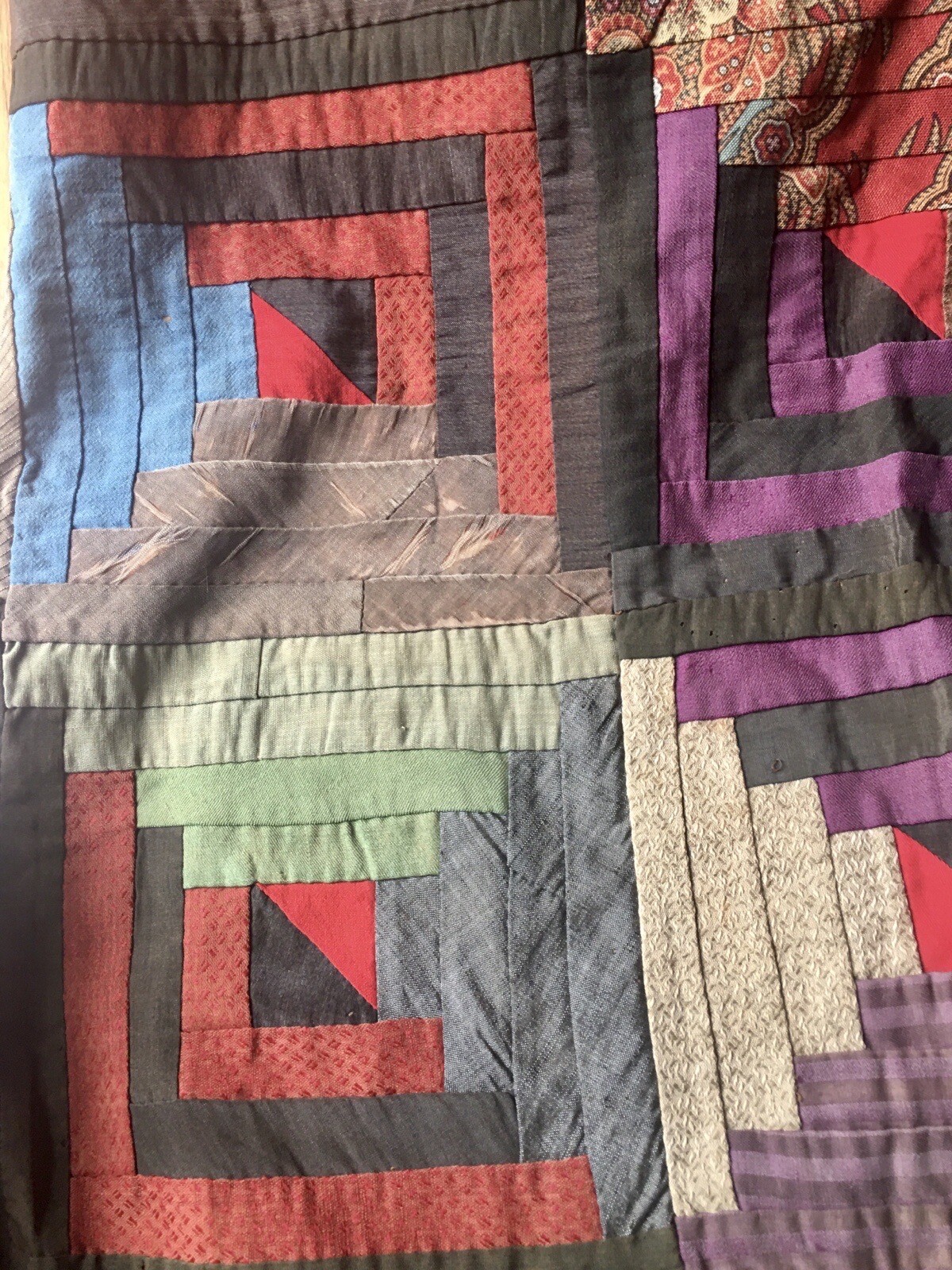 Antique Primitive Farmhouse Log Cabin Quilt ~ Red Black Blue Green ...