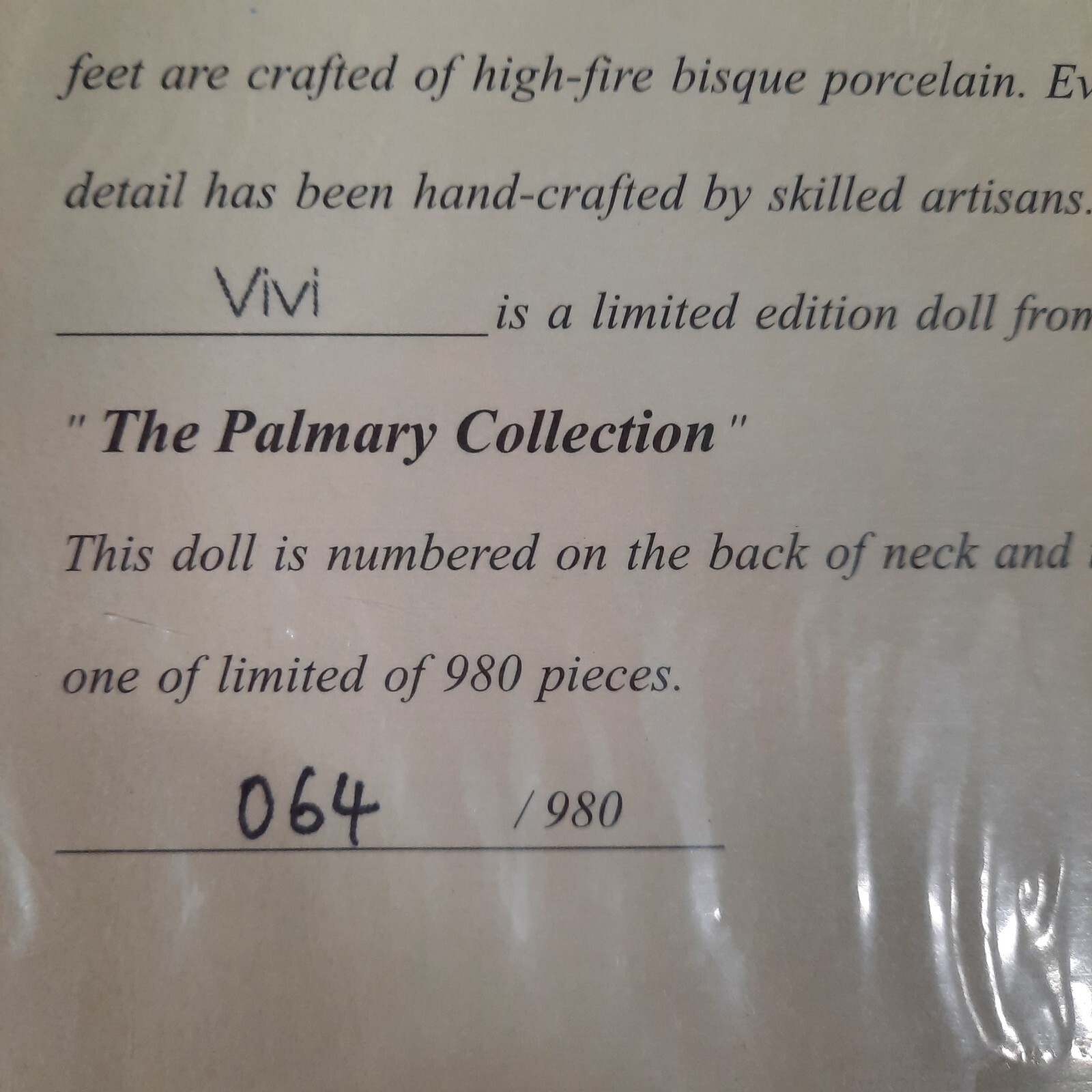 NIB Palmary Collection Three Hearts Vivi Doll Gloria Livy CoA Numberd ...