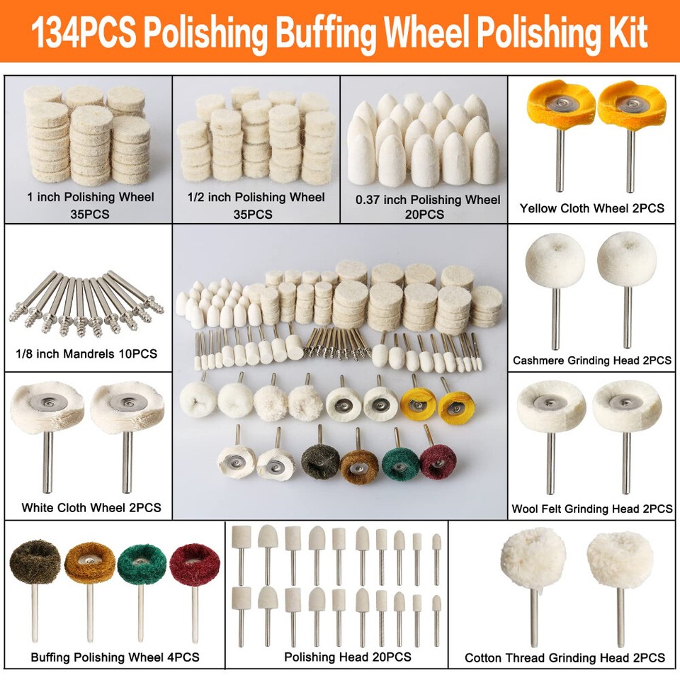 134PCS Polishing Buffing Wheel Polishing Kit for Dremel Abrasive Wheel ...