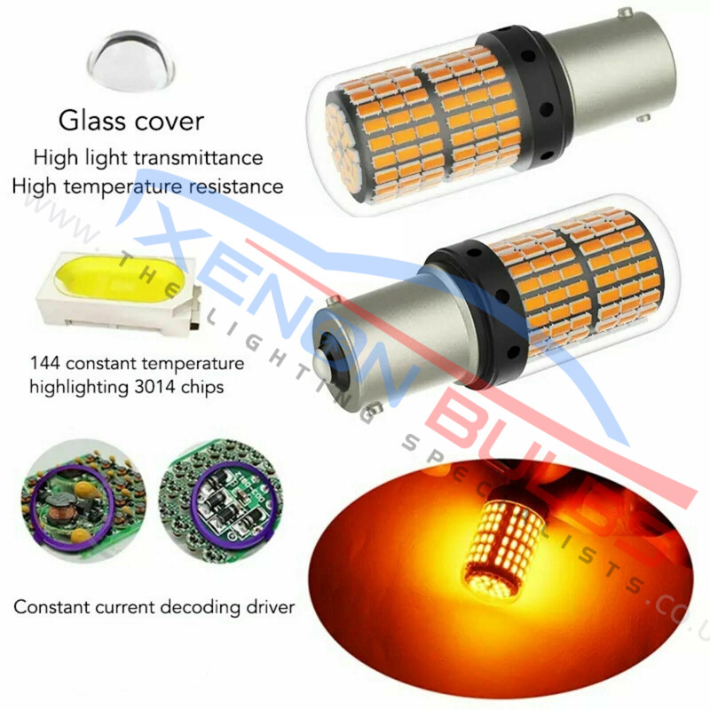 NEW 2x PY21W 581 BAU15S 7507 144 LED 3014SMD AMBER INDICATOR CANBUS ...