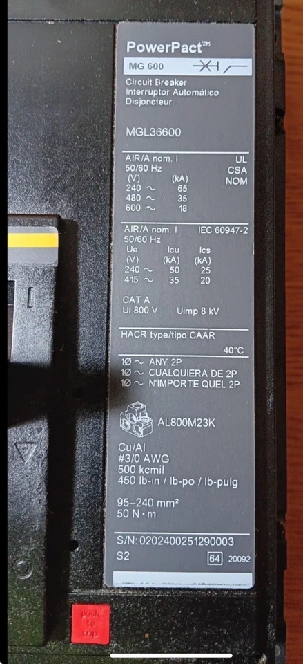 MGL36600 Square D 600 Amp Circuit Breaker | eBay