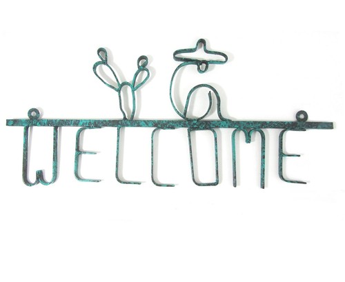 Rustic Metal Welcome Sign Teal Desert Art 24" Door or Wall Plaque ...