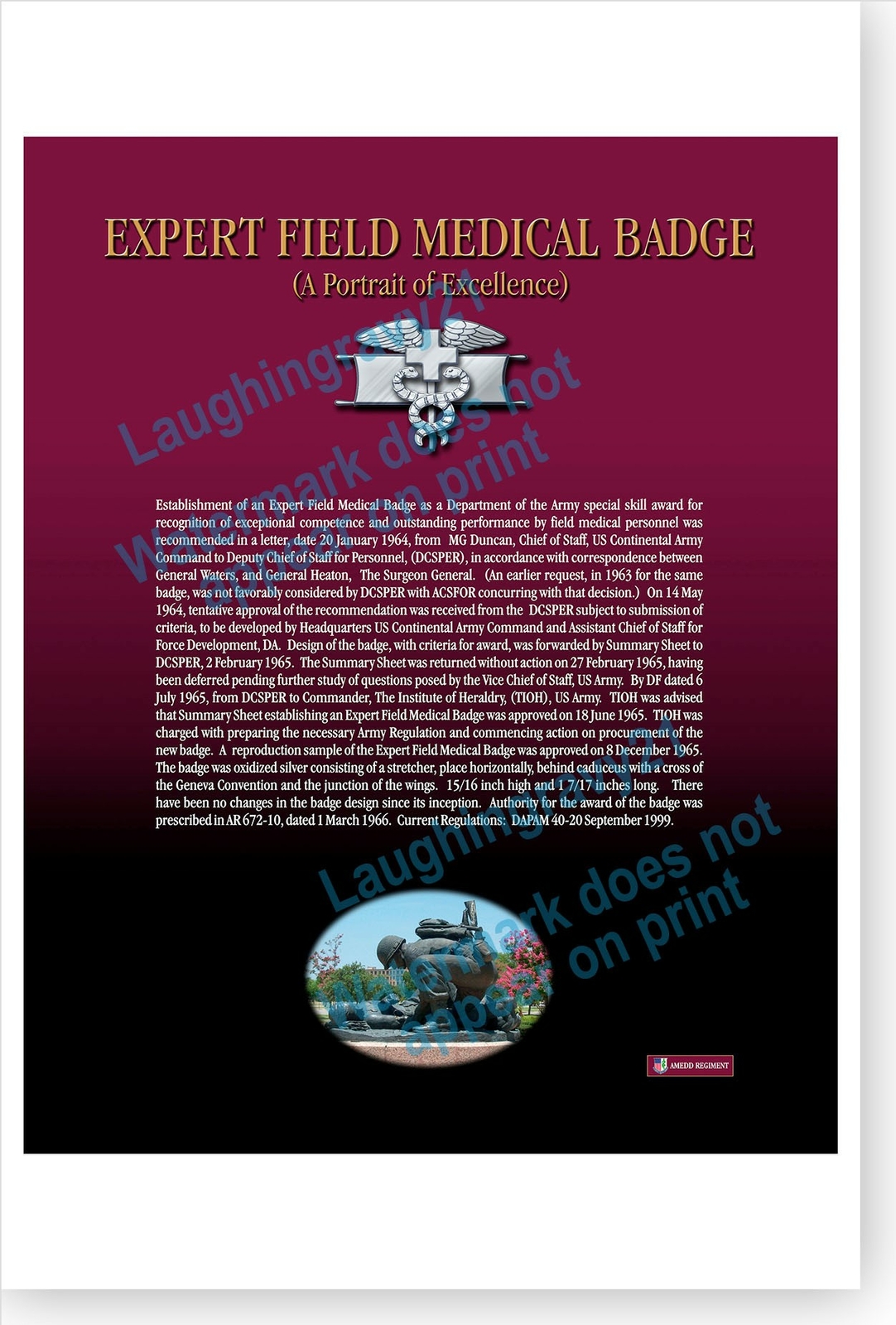 US Army Medical Department Regiment AMEDD Expert Field Medical Badge ...