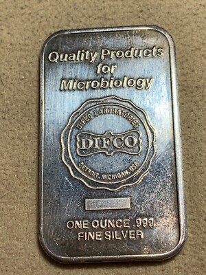 Rare Difco Laboratories Microbiology 1 Oz .999 Fine Silver Ingot Bar ...