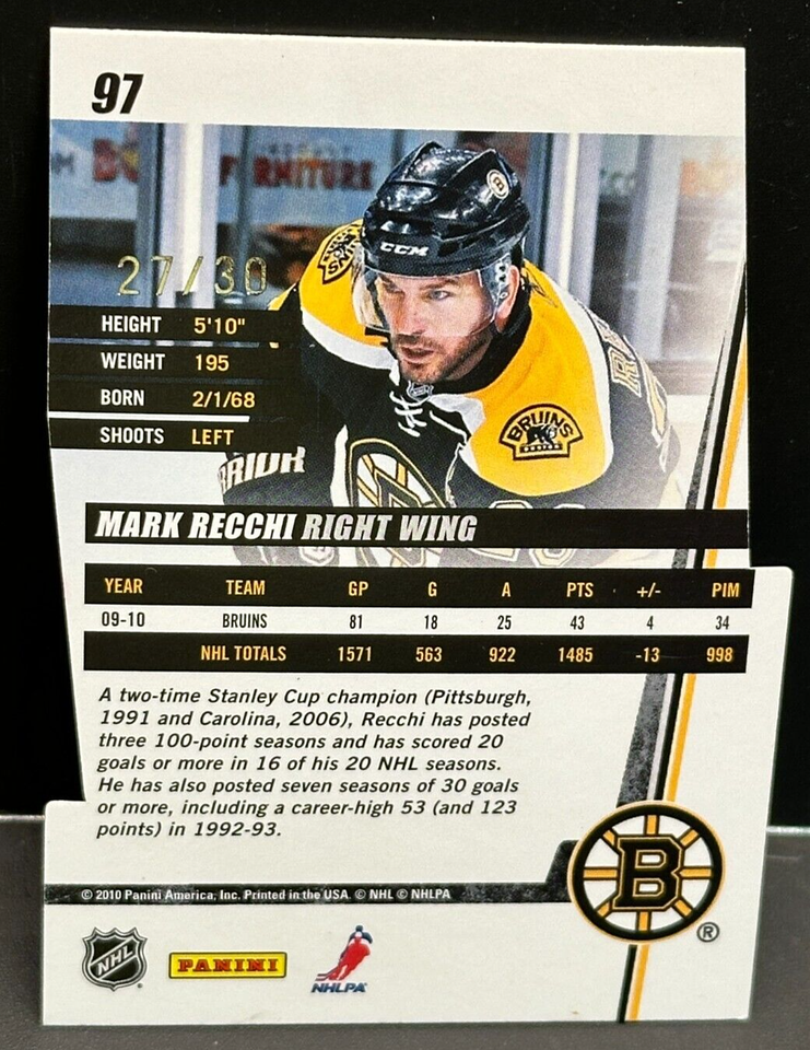 Mark Recchi 2010-11 Panini Donruss Die-Cut Parallel SP #97 HOF #d /30 ...