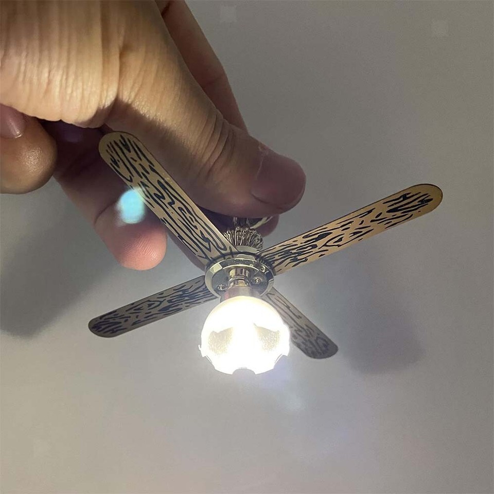 1:12 Dollhouse Miniature LED Ceiling Lamp Battery Powered Ceiling Fan ...