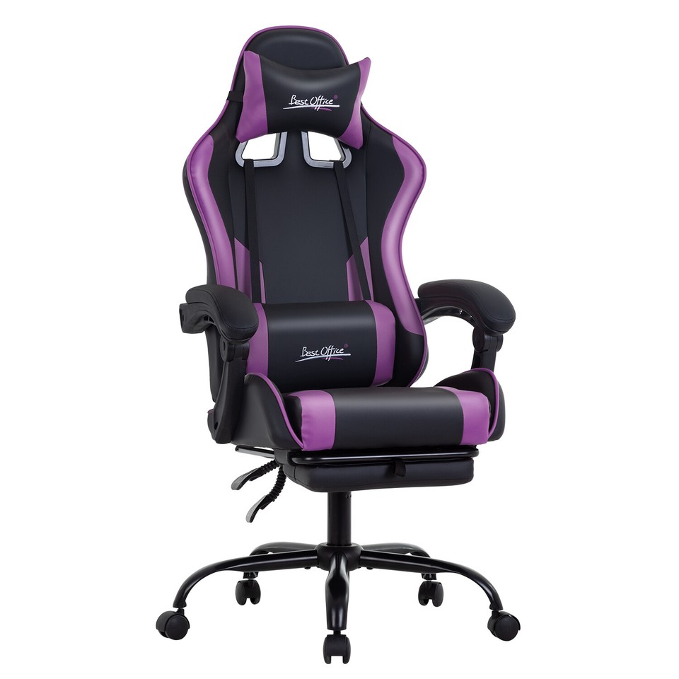Gaming Chair Office Chair w/Footrest Lumbar Support Headrest Armrest ...