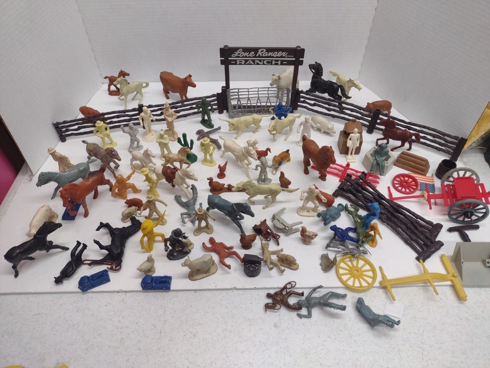 Vtg Lone Ranger Ranch By Marx Cowboys Indians Farm Animals Figurines ...